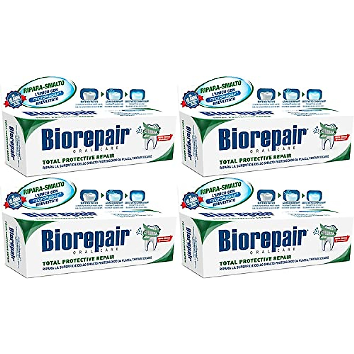 Biorepair: "Total Protective Repair" Toothpaste with microRepair, New Formula - 2.5 Fluid Ounce (75ml) Tubes (Pack of 4) [ Italian Import ]
