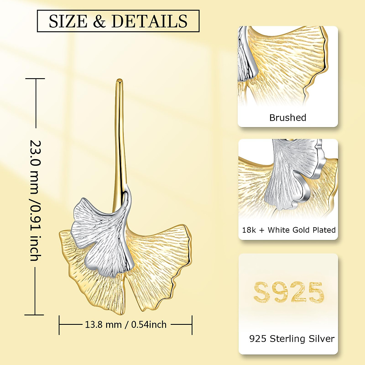 Silver Sunflower Heart Earrings for Women - 925 Sterling Silver Gold Sunflower/Daisy Heart Shape Dangle Earring for Women, You Are My Sunshine Dangling Earrings Jewelry (Ginkgo Leaf)