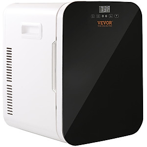 VEVOR Mini Bedroom 20L Skincare Fridge with Touch Screen, Outage Memory Small Beverage Refrigerator for Makeup Drink Food AC/DC Cooler Heater for Office Dorm Car, Black