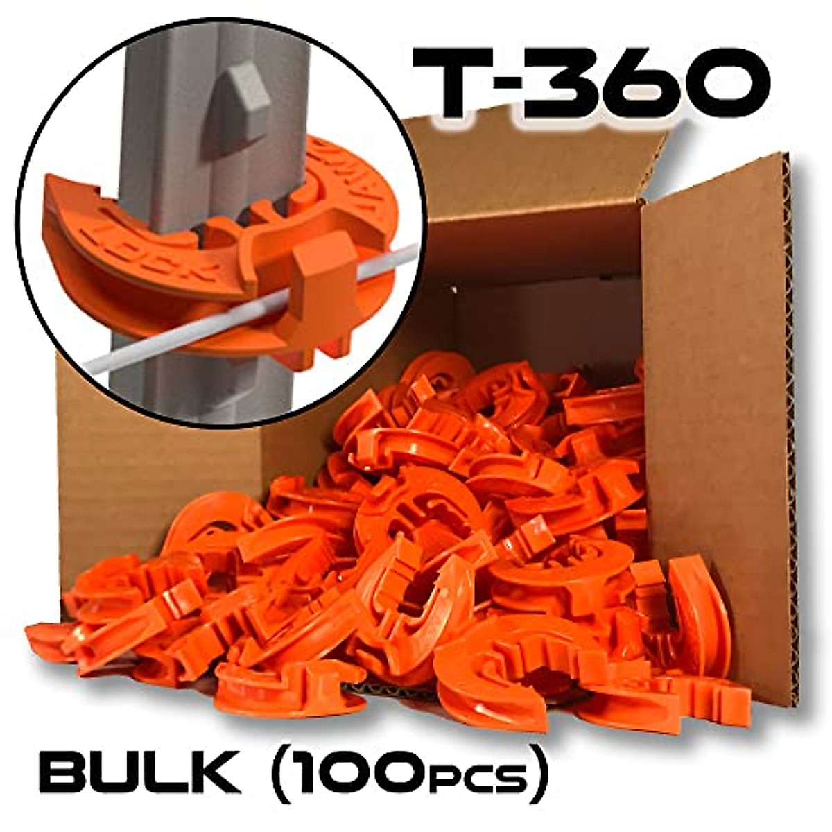 Lock Jawz T-360 Electric Fence T-Post Insulator - Orange (Bulk Qty: 100)