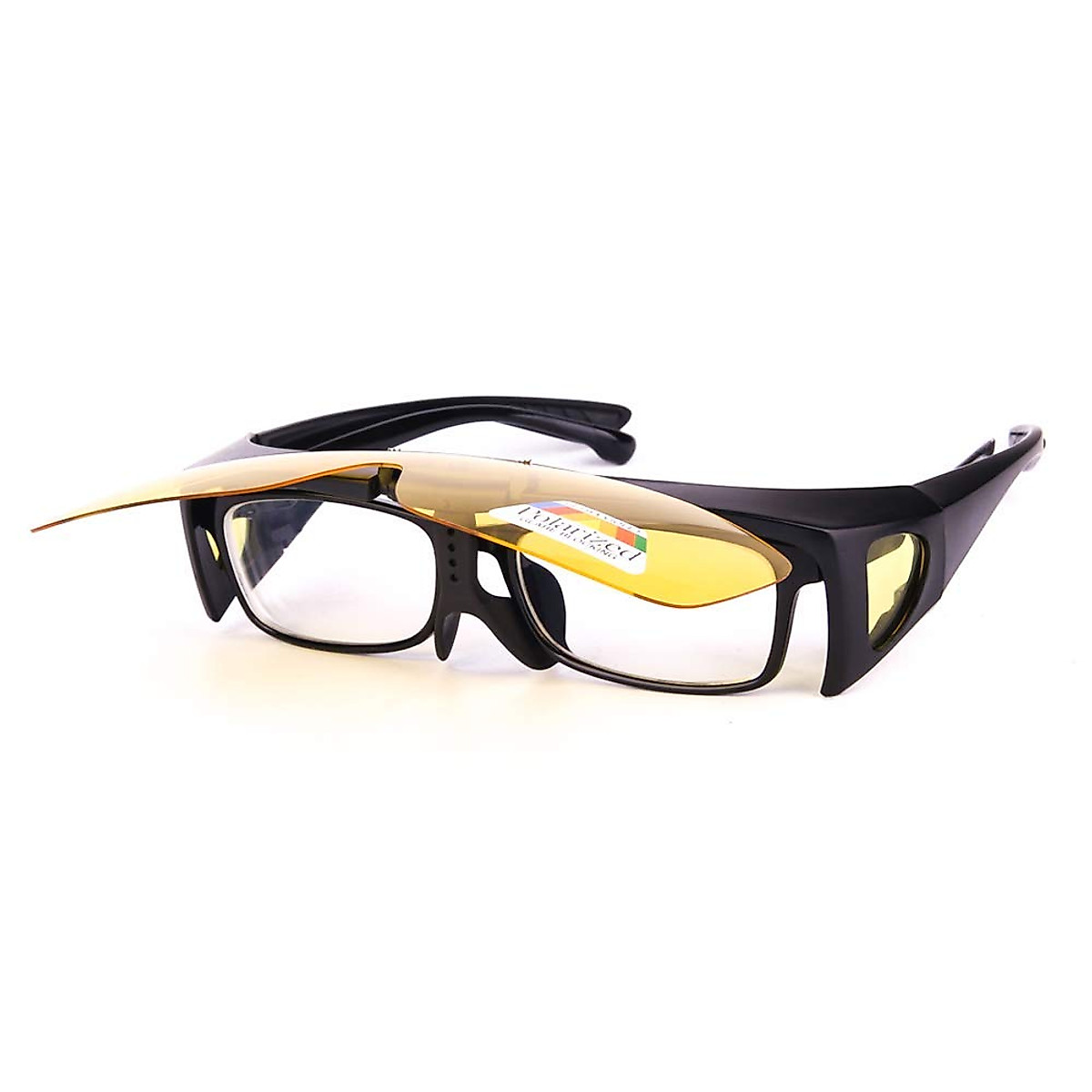 DBWEAR Night Vision Glasses Polarized Fit Over Prescription Flip Up Lens Driving Night Glasses for Men Women, Yellow, Large