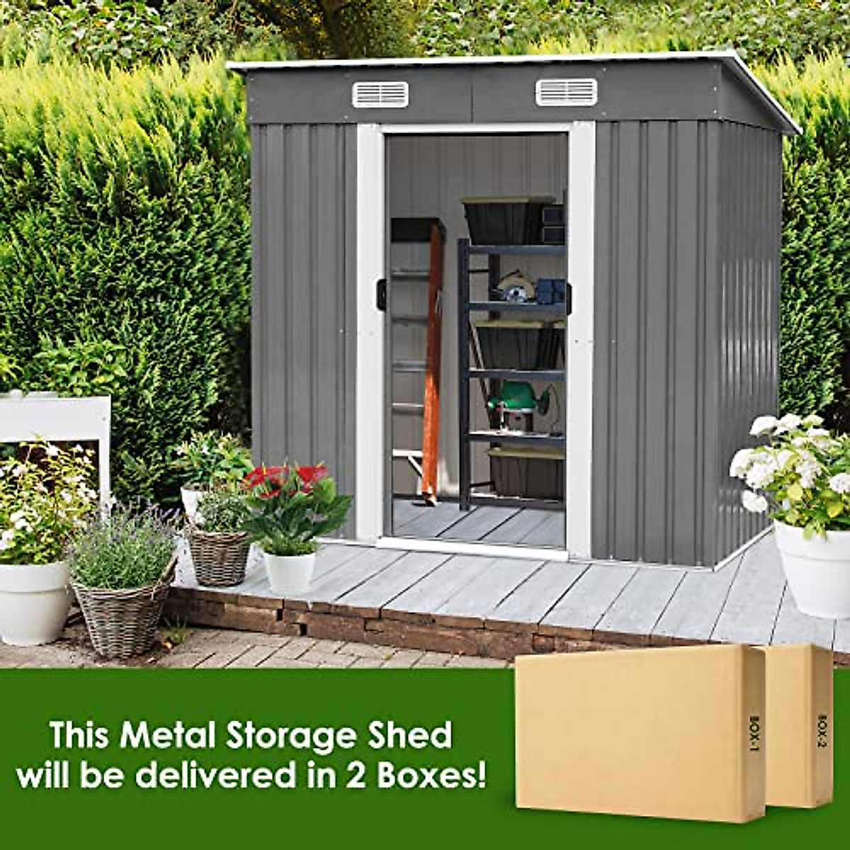 BESTDOOR Metal Outdoor Storage Shed 6 x 4 FT, Outdoor Storage House, with Sliding Door and Vents, Lean to Backyard Garden, Patio, Lawn, Utility Tool Shed Storage House