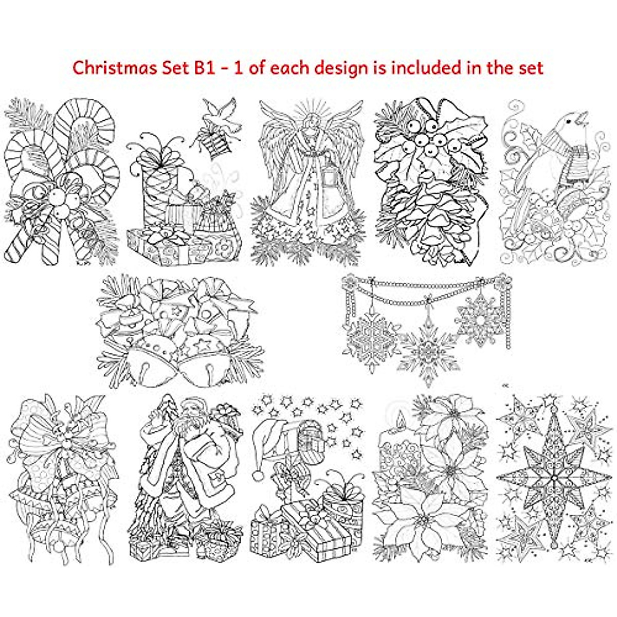 Art Eclect Christmas Coloring Cards for Adults, 12 Cards with 12 Unique Designs, 6 Red and 6 Green Envelopes Included (Christmas B1)