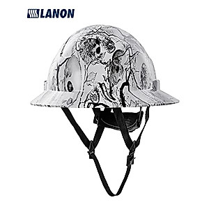 LANON Full Brim Hard Hat, OSHA Construction Work Approved, Premium Charcoal Gray Design, FRP Safety Helmet with 4 Point Adjustable Ratchet Suspension, Class C