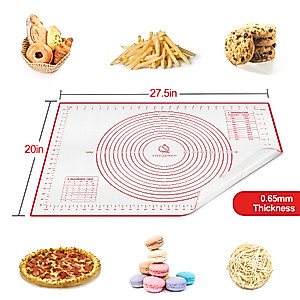 SiliQueen Silicone Pastry Baking Mat with Measurements Extra a Brush and a Dough Scraper- 27.5” x 20” Heat Resistant, BPA Free, Non-Stick Non-Slip Pastry Mat for Rolling Dough, Easy to Clean, Red