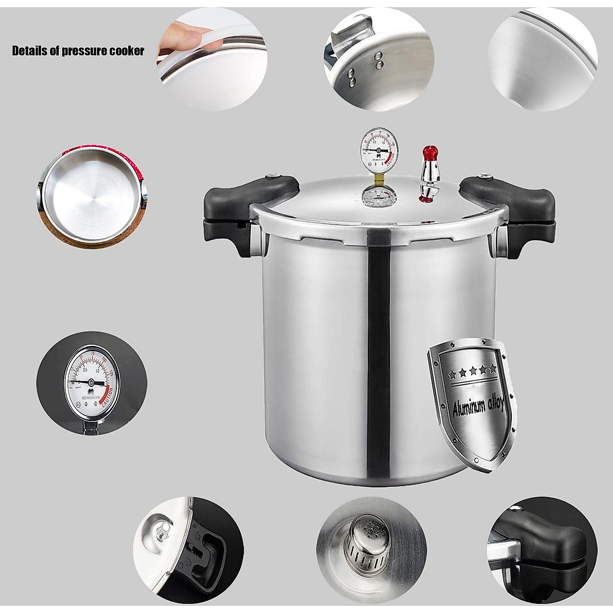 GHKWXUE 25 Quart Pressure Canner Cooker & Induction Compatible Built-in luxury digital pressure gauge With 1 steaming tray & Pressure release 13 PSI (+/- 5 Percent) Delivery from US