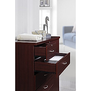 Hodedah 7 Drawer Jumbo Chest, Five Large & Two Smaller Drawers with Two Lock, Hanging Rod, and Three Shelves | Mahogany, 17.76" D X 47.24" W X 48.39" H