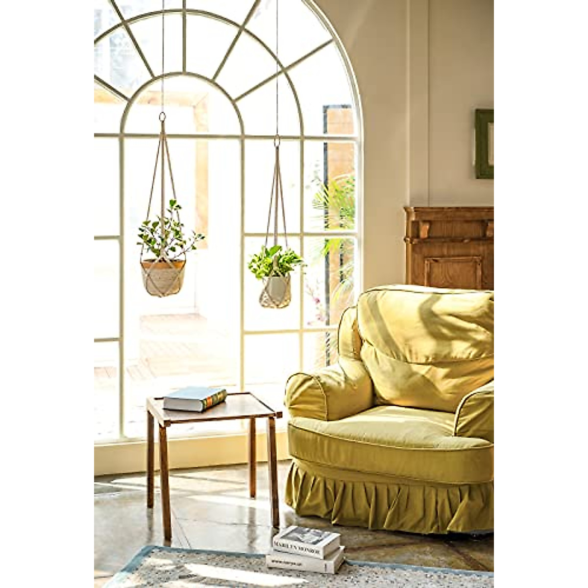 Dahey Macrame Plant Hanger Indoor Hanging Planter Basket Handmade Woven Cotton Rope Flower Pot Decorative Crochet Plant Holder Stand for Boho Home Decor No Tassels,35 Inch,Set of 2