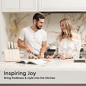 White Knife Set with Magnetic Knife Holder Stand - 6 PC White Magnetic Knife Set Includes White Handle Knife Set with Ashwood Magnetic Knife Block - White Kitchen Accessories, White Kitchen Decor