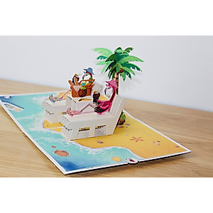 HEARTPOP 3D Flamingo on Beach Vacation Pop Up Card, Handmade 3D Greeting Card For All Occasion, Birthday, Anniversary, Thank You, Thinking of You, Retirement Gift, Valentine's Day | With Message Note