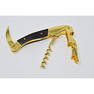 Gold and Black Corkscrew Wood Handle Double Hinge Waiters Wine Bottle Opener