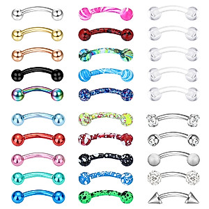 Drperfect Rook Daith Piercing Jewelry 16G Surgical Steel 6mm 8mm 10mm Curved Barbell Eyebrow Rings Helix Tragus Snug Lip Belly Button Piercing Rook Daith Earrings for Women Men