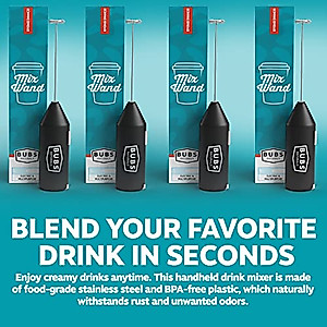 BUBS Naturals Mix Wand - Handheld Milk Frother - Lattes, Coffee, Cappuccino, Frappes, Hot Chocolate Blender - Portable Protein Powder, Omelet, Egg, Shakes, Smoothies Mixer - Food Grade Stainless Steel