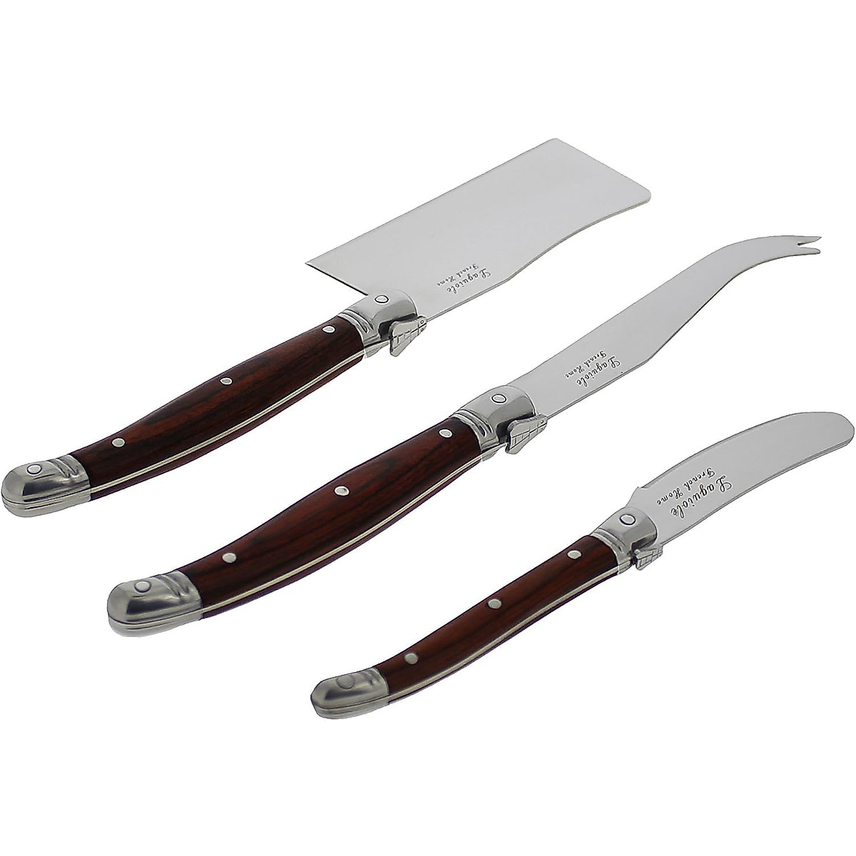 Laguiole Cheese Knife Set of 3 – Charcuterie Accessories w/Pakkawood Handles – Includes 6.25" Cheese Spreader, 9.25" Spear & 8.5" Cleaver Knife