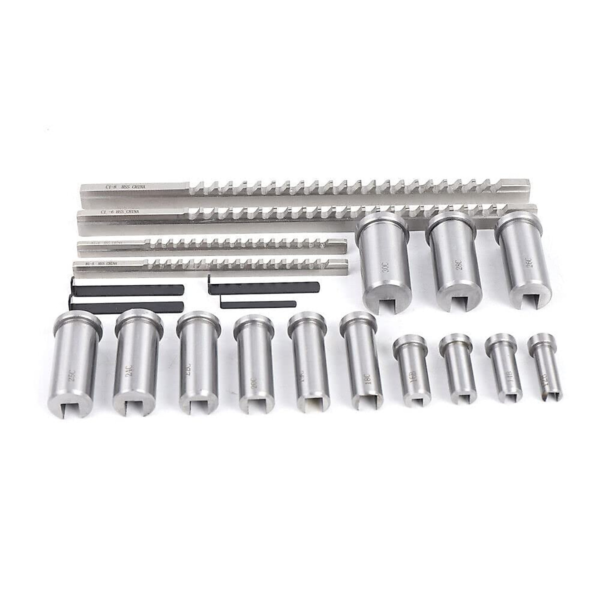 22 Pcs Keyway Broach Set in Fitted Box, Industrial Tools Metric Size Broaching Cutter Collared Bushing Shim Set W/ 4 Pcs Broach & 13 Collared Bushing & 5 Gaskets (US Stock)