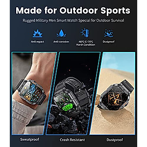 Smart Watch for Men Bluetooth Make Calls with 1.96in Big Screen 400mAh Long-Lasting Battery Message Reminder Voice Assistant IP68 Waterproof Rugged Sports Tracker Android iOS Stylish Men's Smartwatch
