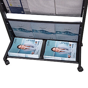 Kroey Floor Magazine Rack brochure Display Stand for Offices and Public Reception Area，Literature Rack with 4 Universal Wheels (70"×27×13.8")