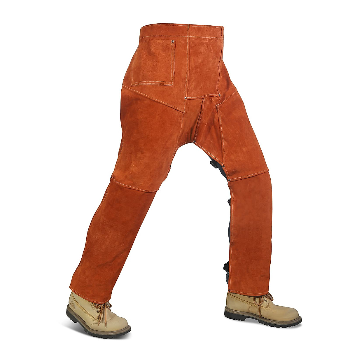 QeeLink Welding Pants - Heat & Flame Resistant Split Cowhide Leather Safety Chaps Leg Protection for Men and Women, Adjustable M to XXXL (Regular 34-Inch)