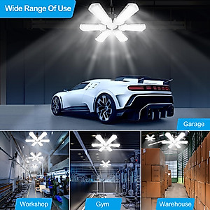 DAJOUJS LED Garage Lights 6 Pack Garage Light 250W Super Bright Deformable LED Garage Ceiling Light with 6 Adjustable Panels Led Lights for Garage Attic Barn Basement