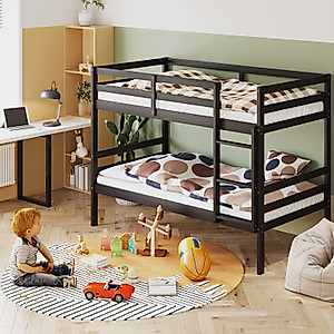GORELAX Twin Over Twin Bunk Bed, Space Saving Wood Bed Frame w/Under Bed Storage, Ladder & Guardrail, Dorm & Multichild Family, Modern Bunk Bed for Kids, Teens, Sleepovers, Adults (Espresso)