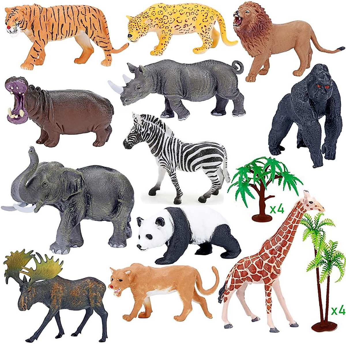 BOLZRA Safari Animals Figurines Toys with Activity Play Mat & Trees, Realistic Plastic Jungle Wild Zoo Animals Figures Playset with Elephant, Giraffe, Lion, Gorilla for Kids, Boys & Girls, 22 Piece