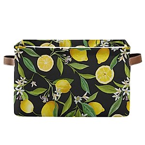 xigua Lemon Flower Storage Baskets,Large Decorative Collapsible Rectangular Canvas Fabric Storage Bin for Home Office(15x11x9.5inch,1 Pack)