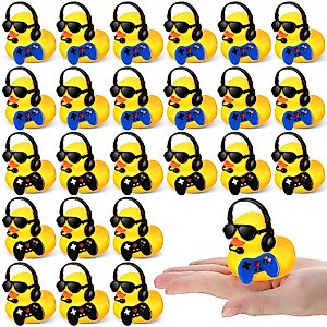 Leitee 24 Sets Video Game Party Favors Rubber Ducks with Mini Headset Glasses and Controllers Cute Bath Rubber Ducks Small Bathtub Accessories Toys for Birthday Swimming Party Favors Decoration