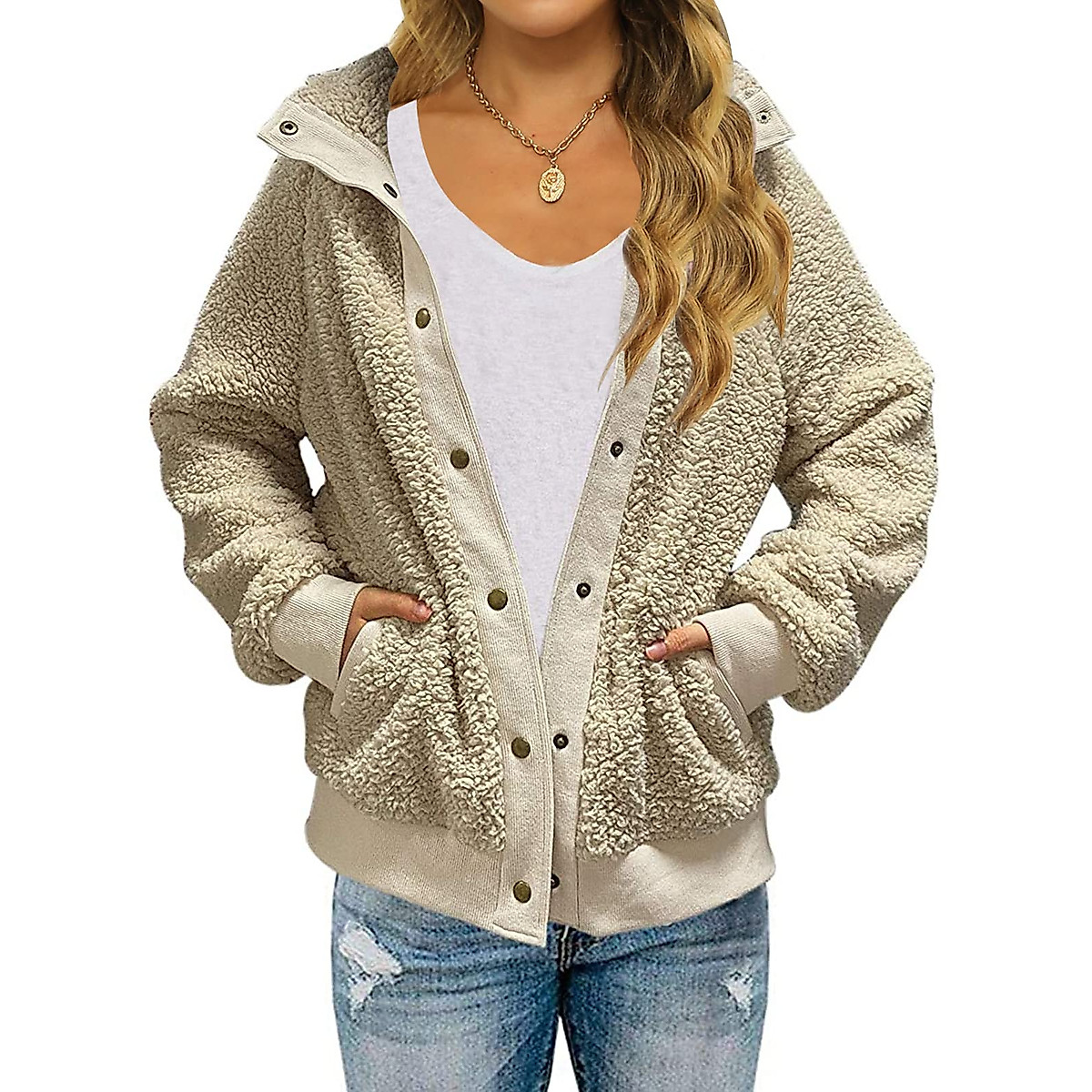 MEROKEETY Women's 2024 Winter Long Sleeve Button Sherpa Jacket Coat Casual Warm Fleece
