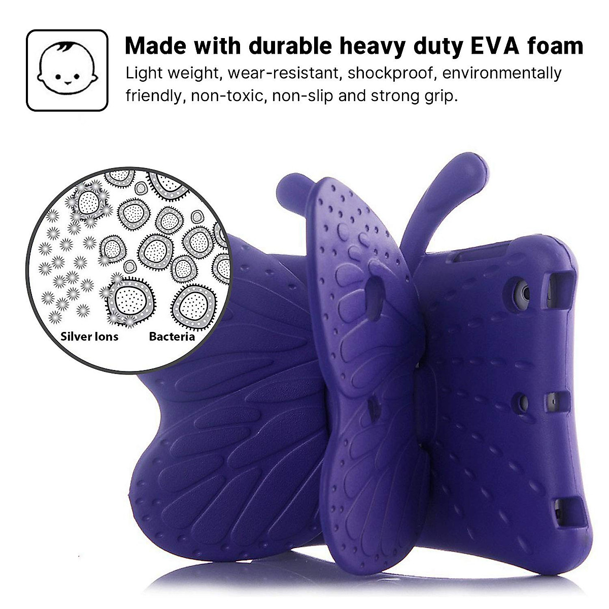 Simicoo iPad 9 8 7 10.2 iPad Air3 iPad Pro 10.5 EVA Butterfly Case for ipad 9 10.2 Kids case with Stand Light Shockproof Rugged Heavy Duty Kids Friendly Case for iPad 10.2 9th 8th 7th (Purple)