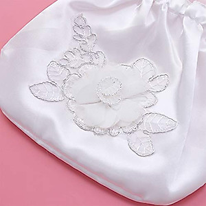 DOITOOL Satin Bridal Wedding Money Bag White Bridal Wedding Bag Satin Flower Decorated Dolly Bag Bridal Purse Handbag for Wedding
