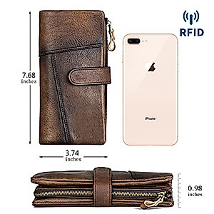 LETEULO Women's RFID Blocking Clasp Wallet Vintage Hand Rubbing Wallets Organizer (Coffee)