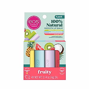 eos 100% Natural Lip Balms- Coconut Milk, Pineapple Passionfruit, Watermelon Frosé & Raspberry Kiwi Splash, All-Day Moisture Lip Care, 0.14 oz, 4-Pack
