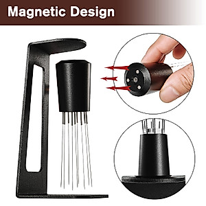 PUSEE Espresso Coffee Stirrer,WDT Distribution Tool 9 pin Coffee Stirring Tool for Espresso Distribution 0.25mm Thick Spring Wires Anodized Aluminum Handle