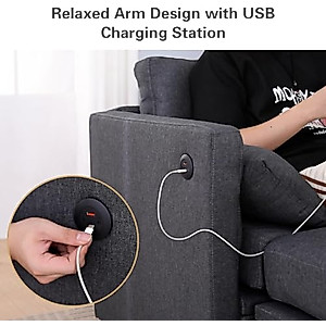 RVEE U-Shaped Convertible Sectional Sofa with USB Charging Station Wide Chaise Lounge Modern Modular Couch with Ottomans Sleeper Sofa with Storage Seat (Dark Gray, U-Shaped 7 Seater B)