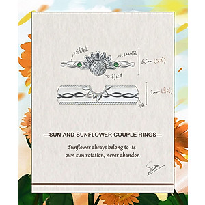 Carol&Allen 925 Sterling Silver Couple Rings Sunflower and Sun Adjustable Loose Band Rings