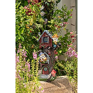TERESA'S COLLECTIONS 14.8 Inch Tall Large Garden Gnome Statues with Solar Lights, Funny Garden Sculptures Treehouse Figurines Resin Lawn Ornaments for Outside Outdoor Patio Yard Decoration