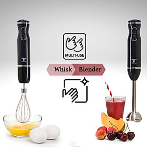 Moss & Stone Hand Blender With Egg Whisk, Powerful 300-Watt Stick Blender, Hand Mixer Set Stainless Steel Shaft & Blades, Black Handheld Blender With Ergonomic Handle (Without Chopper)