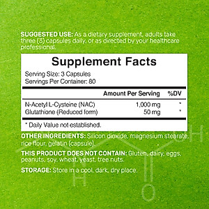 Deal Supplement NAC Supplement (N-Acetyl Cysteine) 1,000mg Per Serving with Reduced Glutathione, 240 Capsules – Antioxidant Support for Immune Health, Lung, & Liver Function