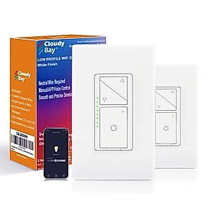 CLOUDY BAY Smart Dimmer Switch,Remote WiFi Light Switch,Compatible with Alexa and Google Home for Dimmable LED/CFL/Incandescent Bulbs, Neutral Wire Required, Single-Pole 3 Way,2 Pack