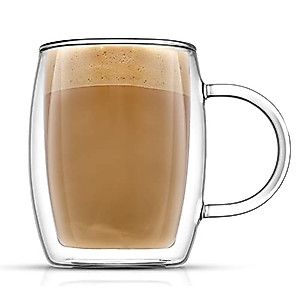 JoyJolt Double Wall Glass Coffee Mugs - 13.5oz Double Walled Glasses, Thermal Borosilicate Glass Insulated Coffee Mug. Clear Coffee Glass Cup, Cappuccino Mug, Iced Coffee Cup, Tea Mugs
