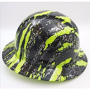 Wet Works Imaging Customized Pyramex Full Brim Hi Vis Green Urban Camo Hard Hat with Ratcheting Suspension