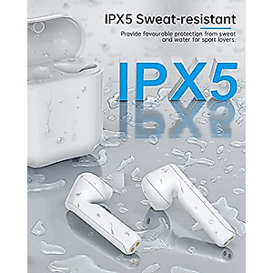 GPED Wireless Earbuds, Bluetooth 5.0 Earbuds Noise Cancelling Wireless Headphones 35H Cycle Playtime Hi-Fi APT-X CVC8.0 Sweatproof Earphones with mic, in-Ear Headset for iPhone Android (White)