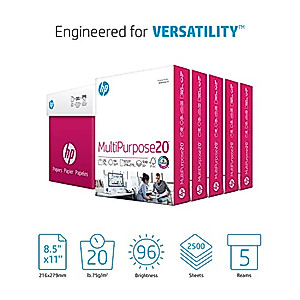 HP Printer Paper | 8.5 x 11 Paper | MultiPurpose 20 lb | 5 Ream Case - 2500 Sheets | 96 Bright | Made in USA - FSC Certified | 115100PC