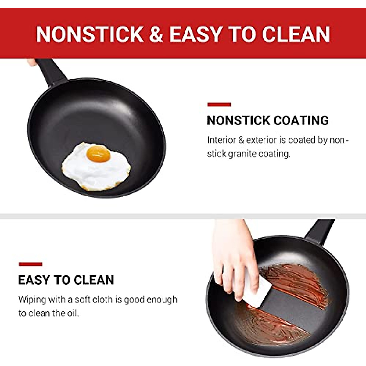 Sakuchi Nonstick Frying Pan 11 Inch, Skillet Non Stick for Induction Cooktop, Cooking Pan with Bakelite Handle, Black