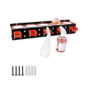 QWORK Spray Bottle Storage Rack, Aerosol Can Rack Organizer Wall Mount, Sprayer Spray/Composite Bottle Holder, Cleaning Detailing Tools Organizer, with 5 Holes and 5 Plastic Hooks
