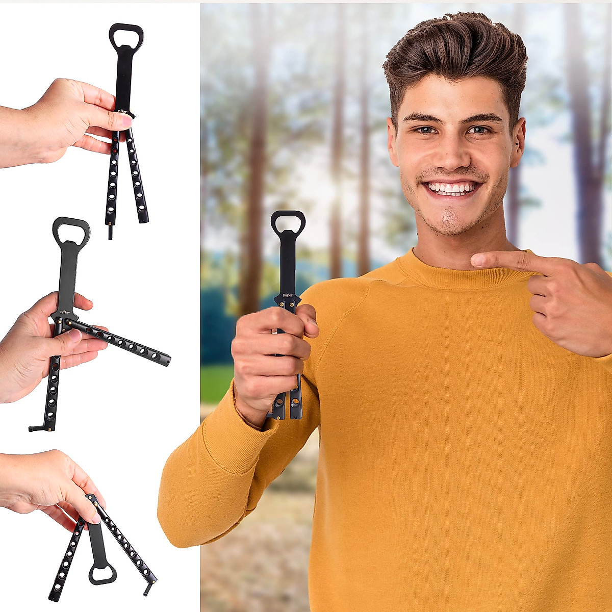 Caliber Gourmet CBG-1021-BK Butterfly Knife Style Multitool Butterfly Bottle Opener and Beer Opener Bartender Supplies, Black