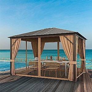 Clihome 12 x10 Ft Galvanized Outdoor Hardtop Gazebo Steel Top and Netting