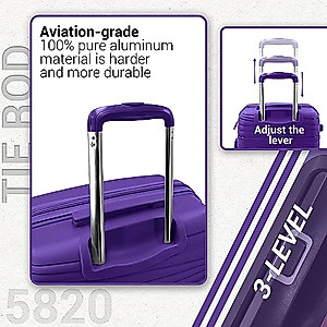 LEAVES KING Luggage 4 Piece Sets, Hard Shell Luggage Set Lightweight Carry on Luggage Expandable Suitcase with Spinner Wheels Travel Set for Men Women (14/20/24/28, Purple)