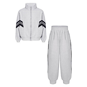 Linjinx Kids Boys Full Zip Jacket Shirt Sweatshirt and Athletic Jogger Pants Set Sweatsuit Tracksuit Grey 7-8 Years