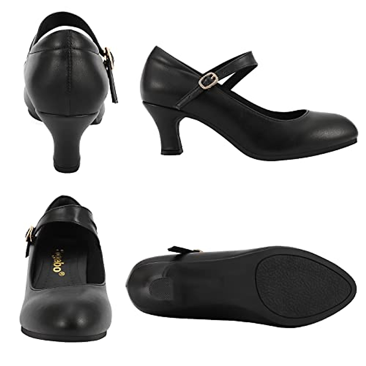 Ankle Strap Dance Heels Womens Character Shoes Ballroom Latin Dress Pumps, 8 M US Black